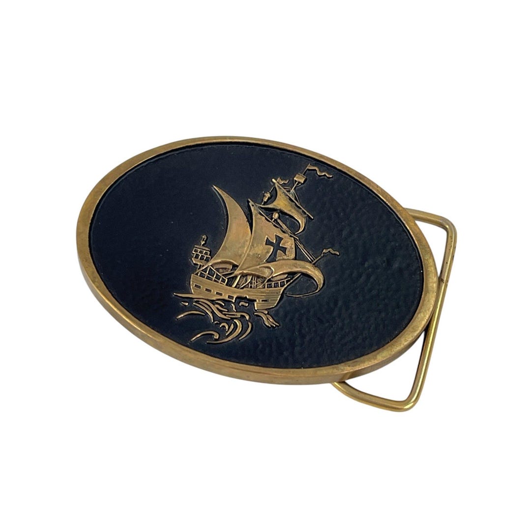 Vintage Jostens Oval Brass Belt Buckle With Nautical Ship Design - Etsy