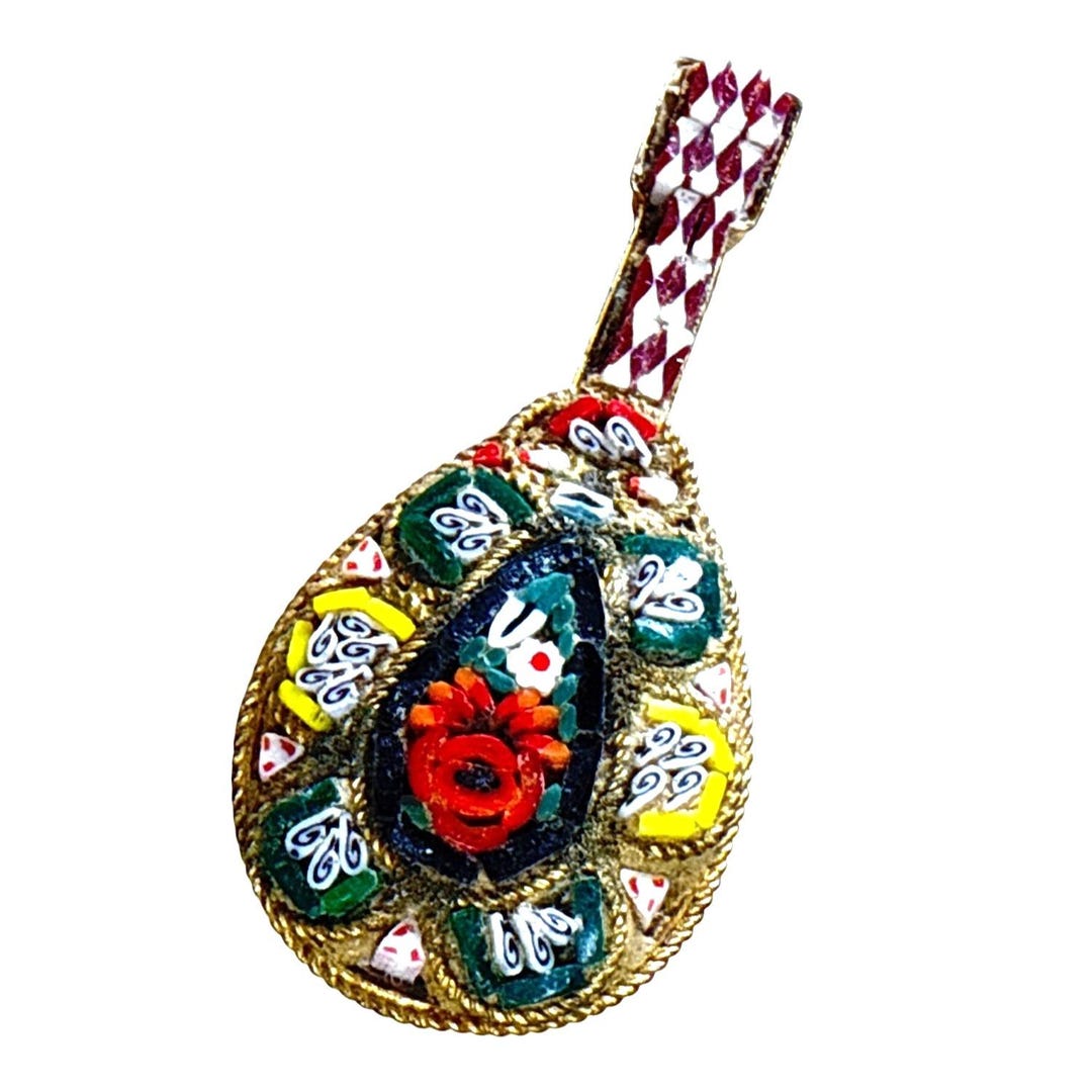 Vintage Italian Micro Mosaic Mandolin Brooch Floral Gold Tone Pin - Etsy