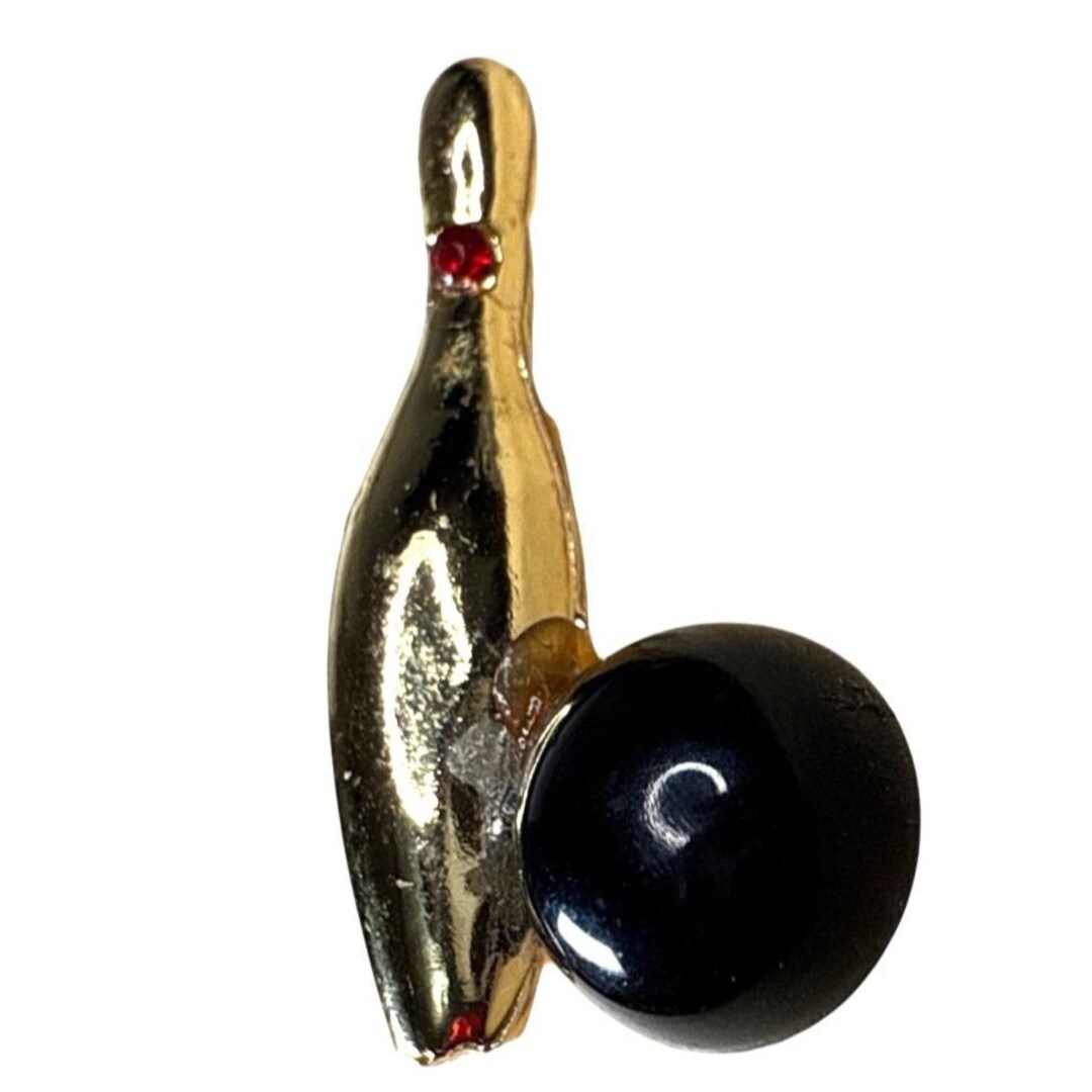 Vintage Gerry's Gold Tone Bowling Pin & Ball Brooch Red Rhinestone ...