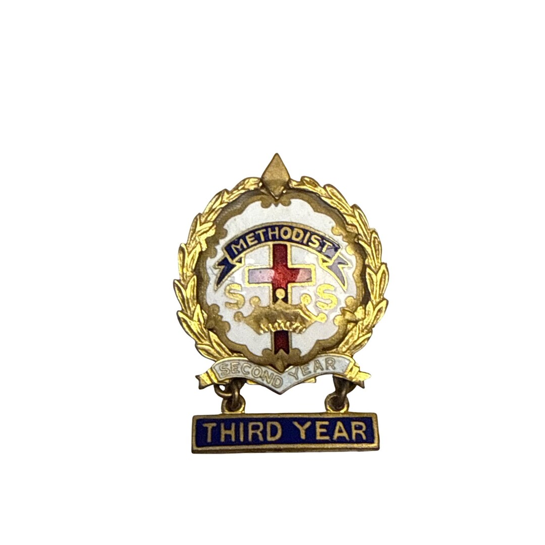 Vintage Methodist Sunday School Third Year Pin Cross & Crown Badge - Etsy