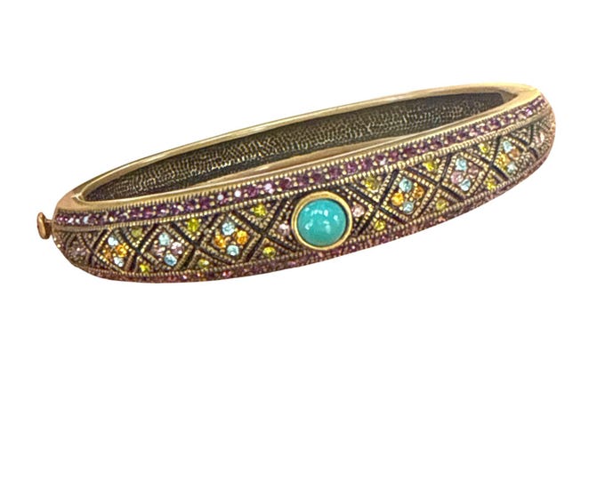 Heidi Daus Swarovski Crystal Bronze Tone Hinged Bangle Bracelet Vintage ...