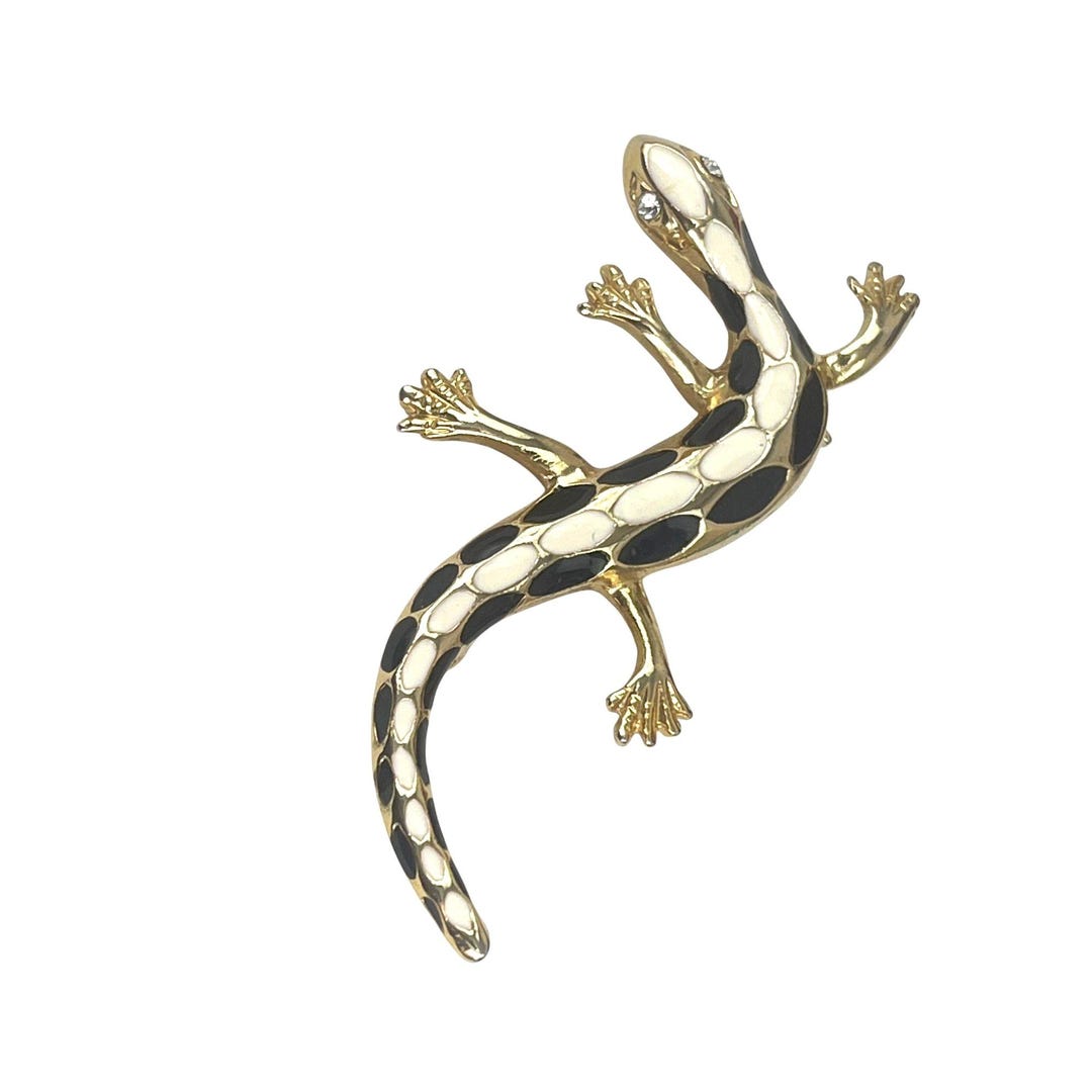Gold-tone Enamel Gecko Lizard Brooch Pin With Crystal Eyes - Etsy