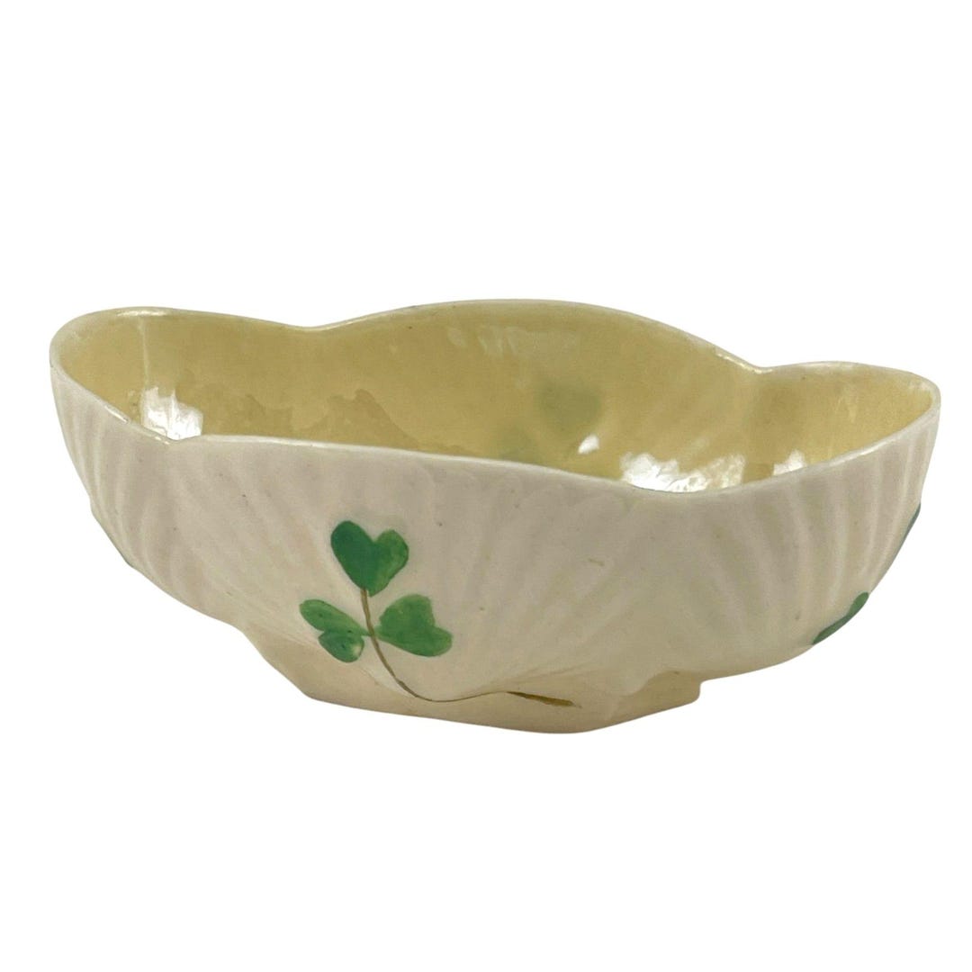 Antique Belleek Shamrock Pattern Porcelain Open Salt Trinket Dish Bowl ...