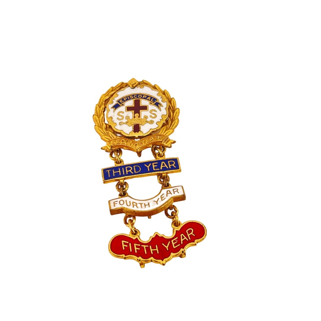 Episcopal Church Sunday School Badge Uncas Company Gold Filled Enamel ...