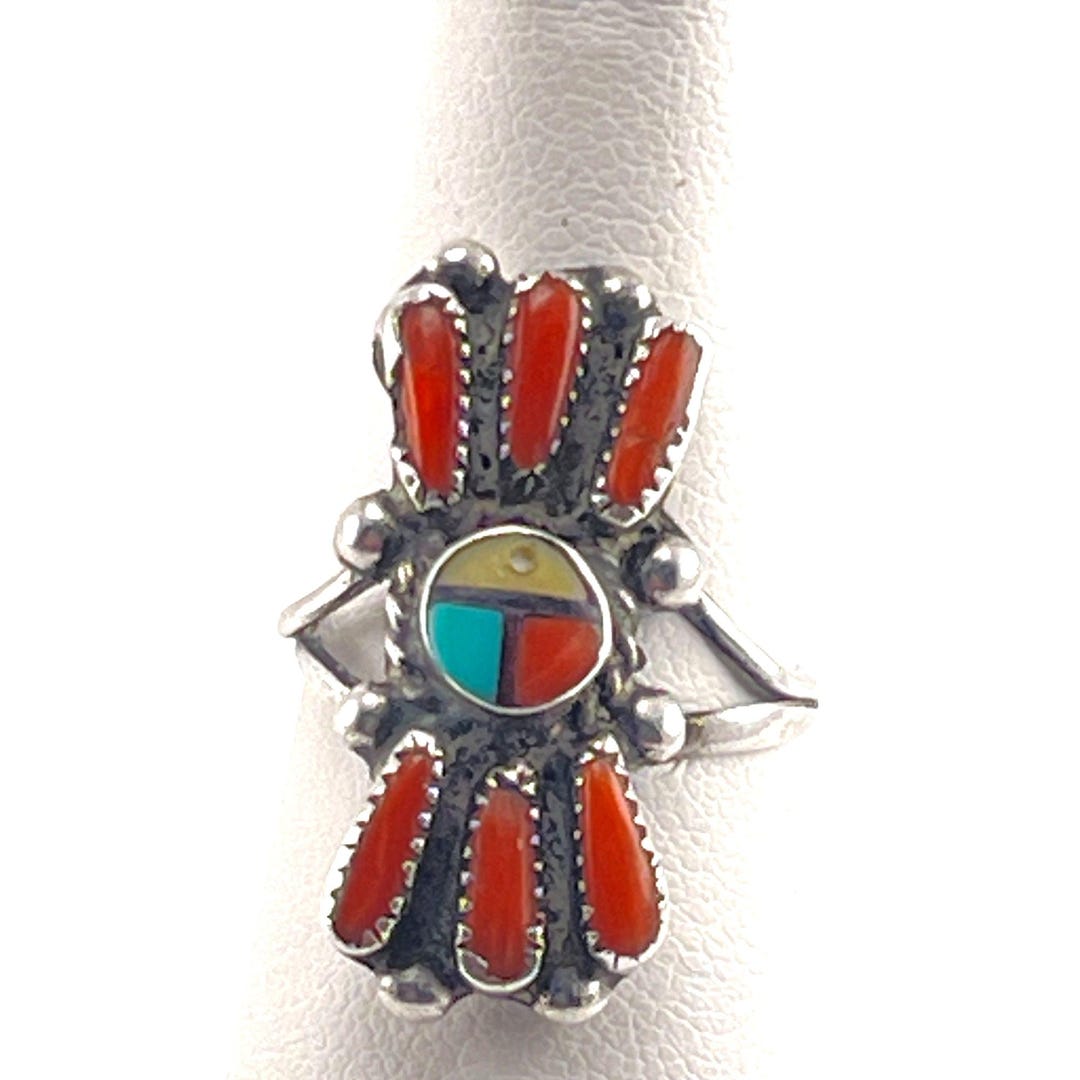 Vintage Native American Zuni Sun God Ring Sterling Silver Size 5 - Etsy