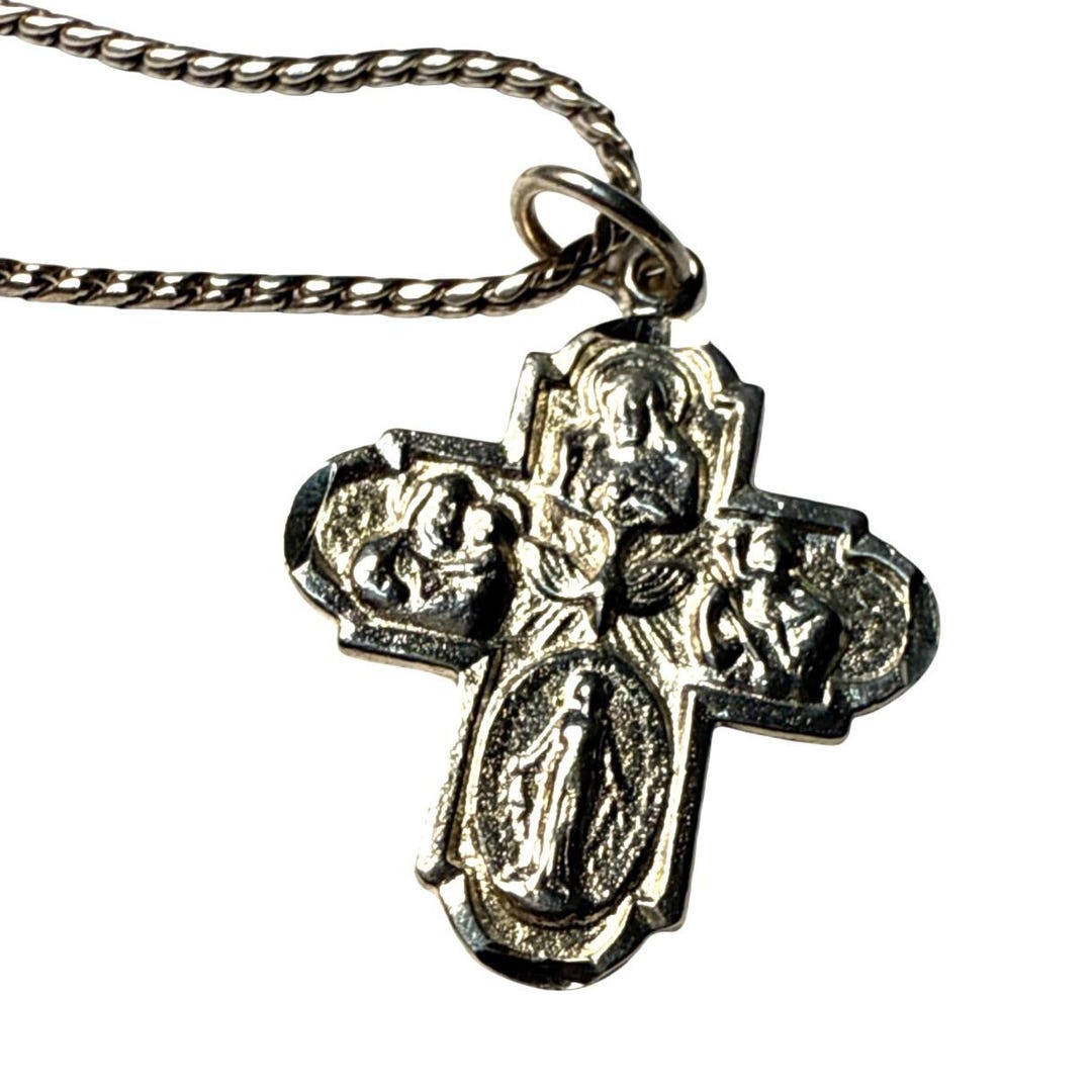 Sterling Silver Catholic Four Way Cross Pendant Necklace 925 Religious ...