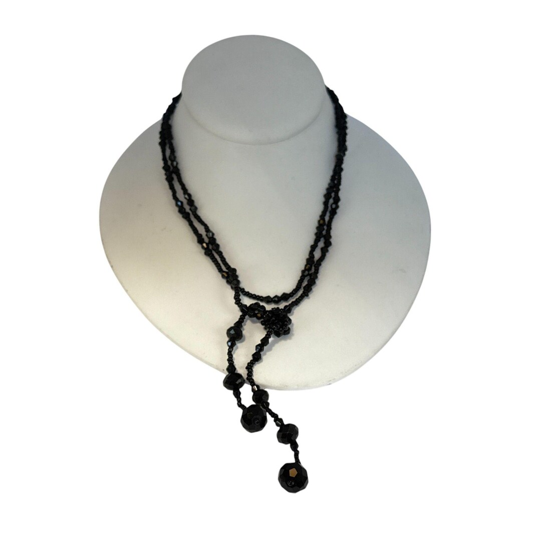 Vintage Black Glass Beaded Flapper Necklace 1920s Art Deco Style Long ...