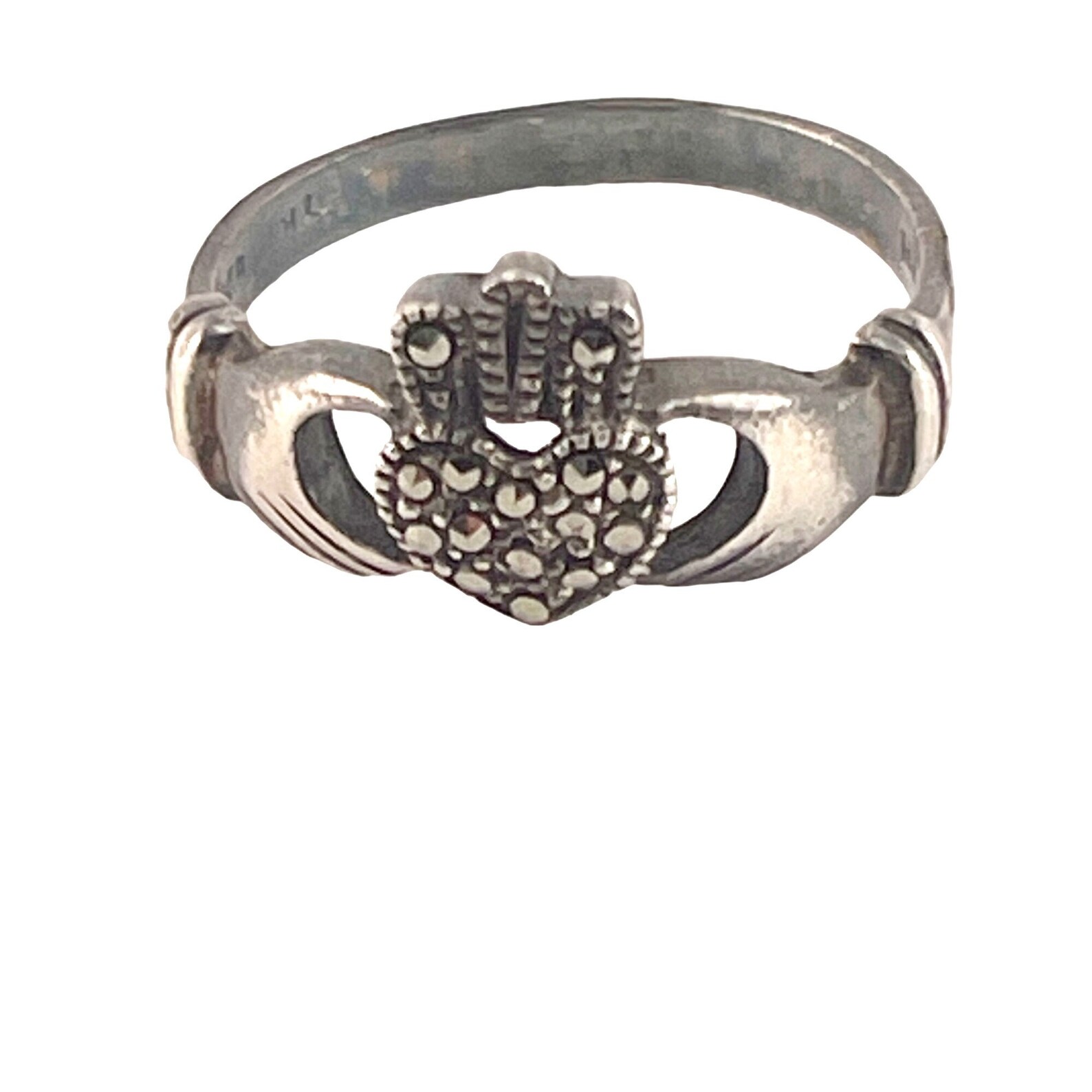 Vintage Irish Claddagh Ring With Marcasite Stones Sterling Silver Size ...