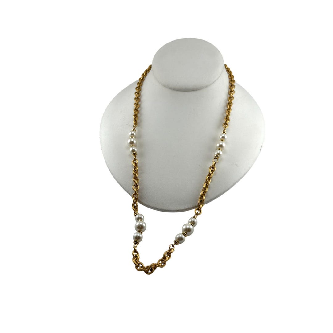 Vintage Napier Gold Tone Rope Chain Necklace With Faux Pearls 1980s ...