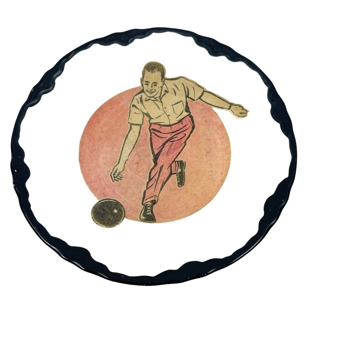 Vintage Decopage Bowling Man Plate 1950s Vendor Gift - Etsy
