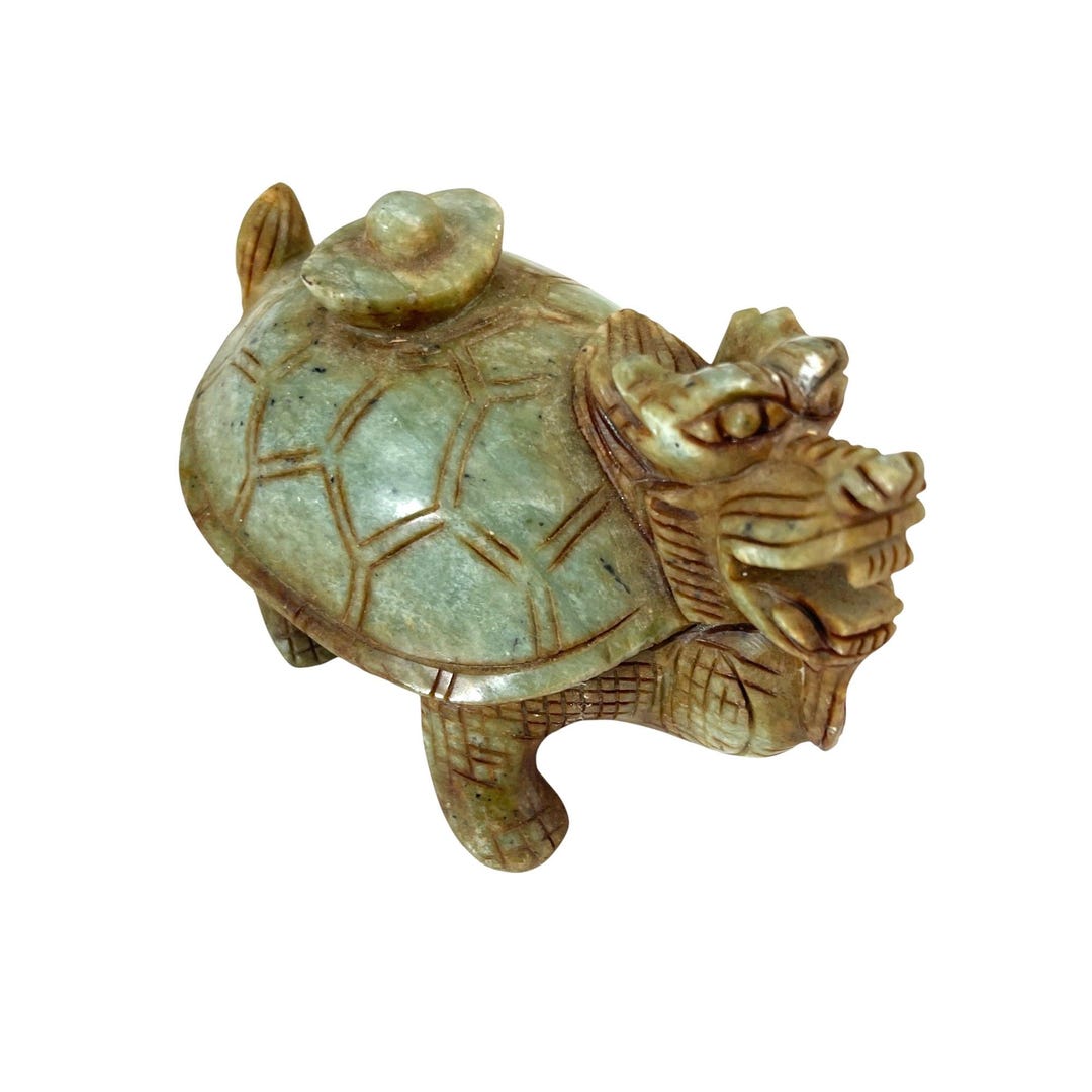 Chinese Zodiac Dragon Turtle Figurine 6" Jade Stone Sculpture Feng Shui ...