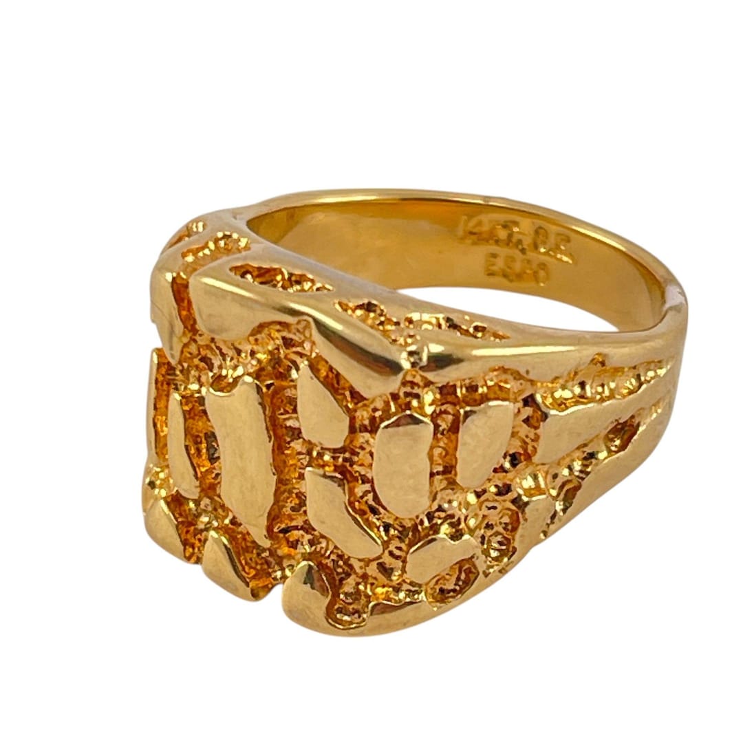 14K Heavy Gold Electroplated Mens Ring With Textured Design Size 10 ...