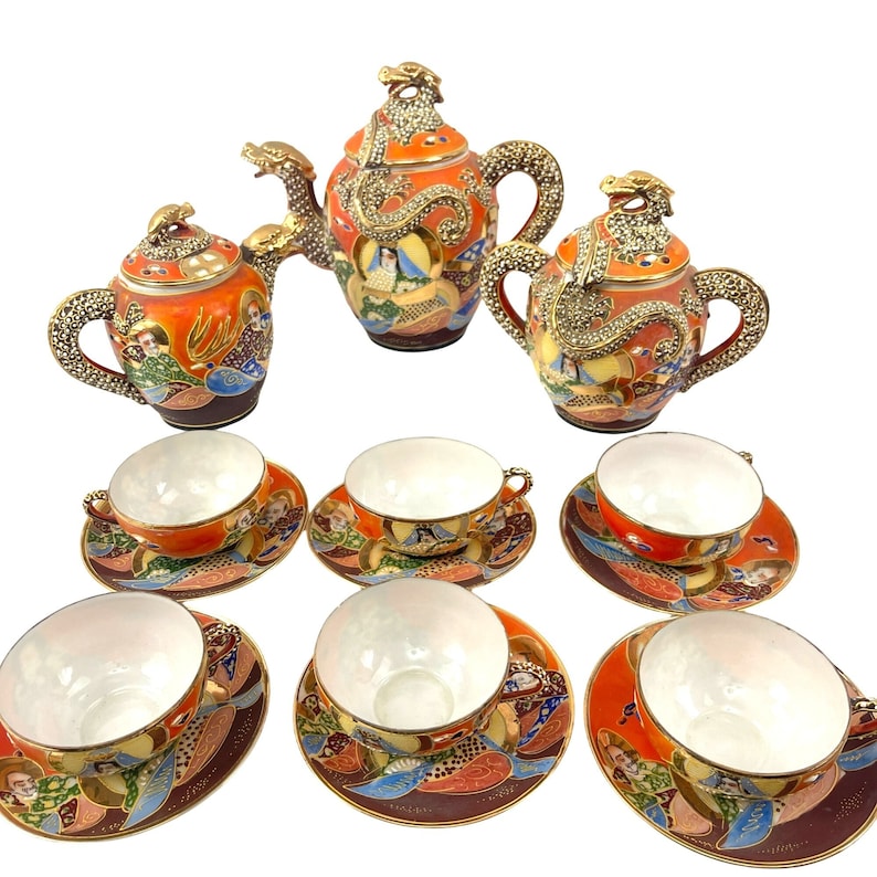 Antique Japanese Satsuma Tea Set With Dragonware Moriage Gold Rimmed - Etsy