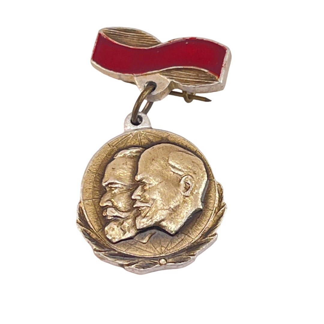 Vintage Soviet Lenin and Marx Pin Badge With Red Ribbon Collectible ...