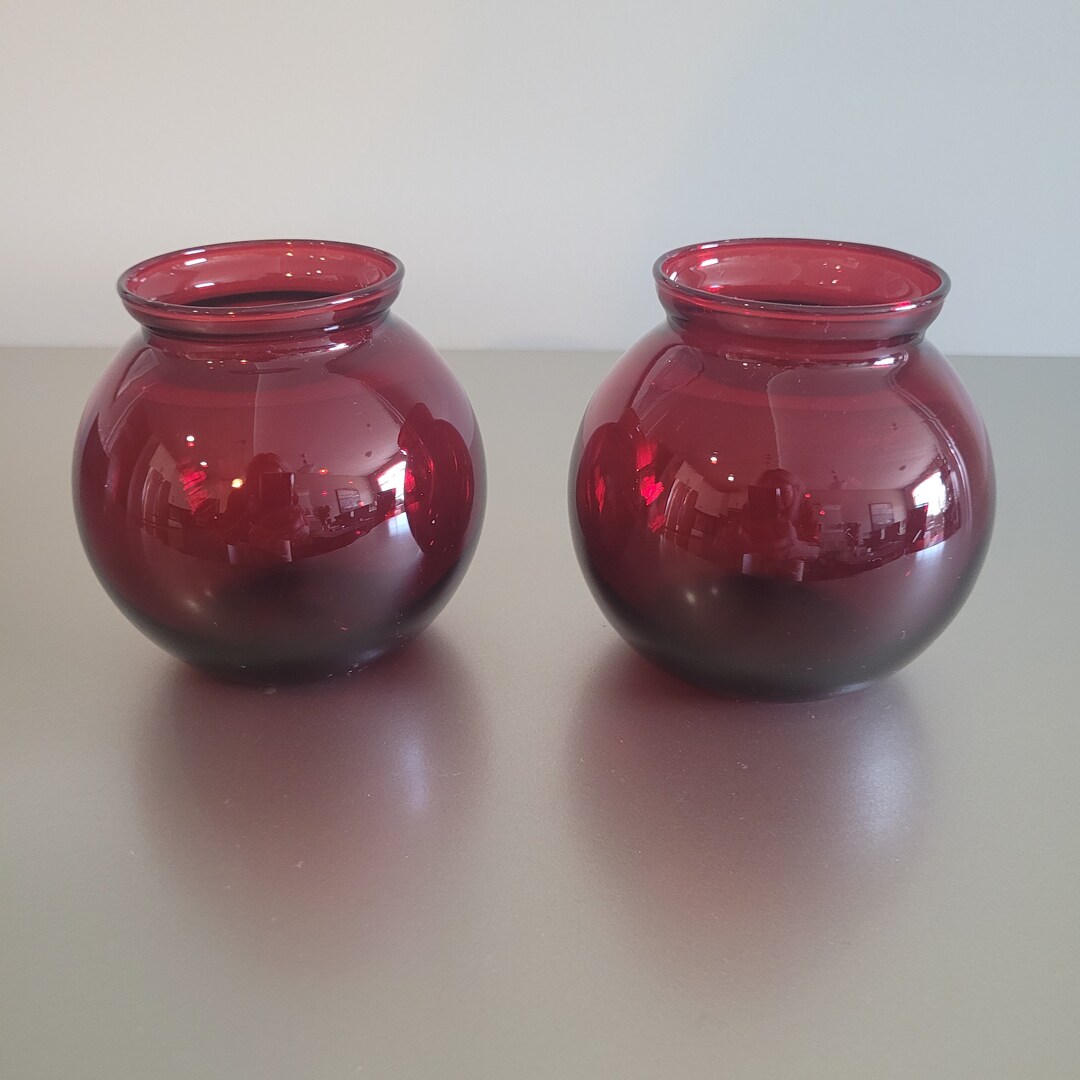 Two Red Round Glass Bowls - Etsy