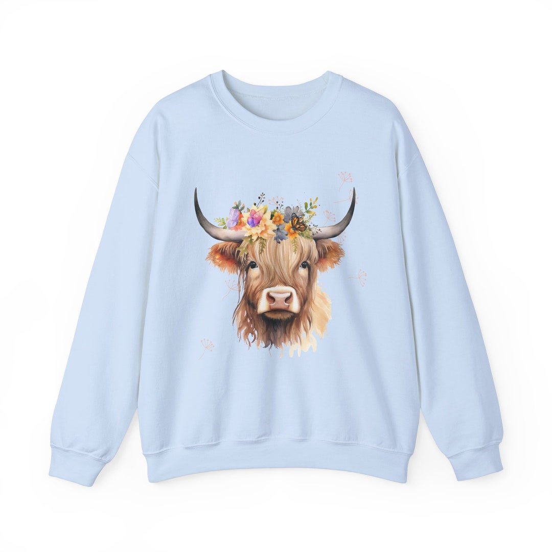 Cute Cow Floral Crown Sweater Farm Town Flower Cow Sweatshirt Rural ...
