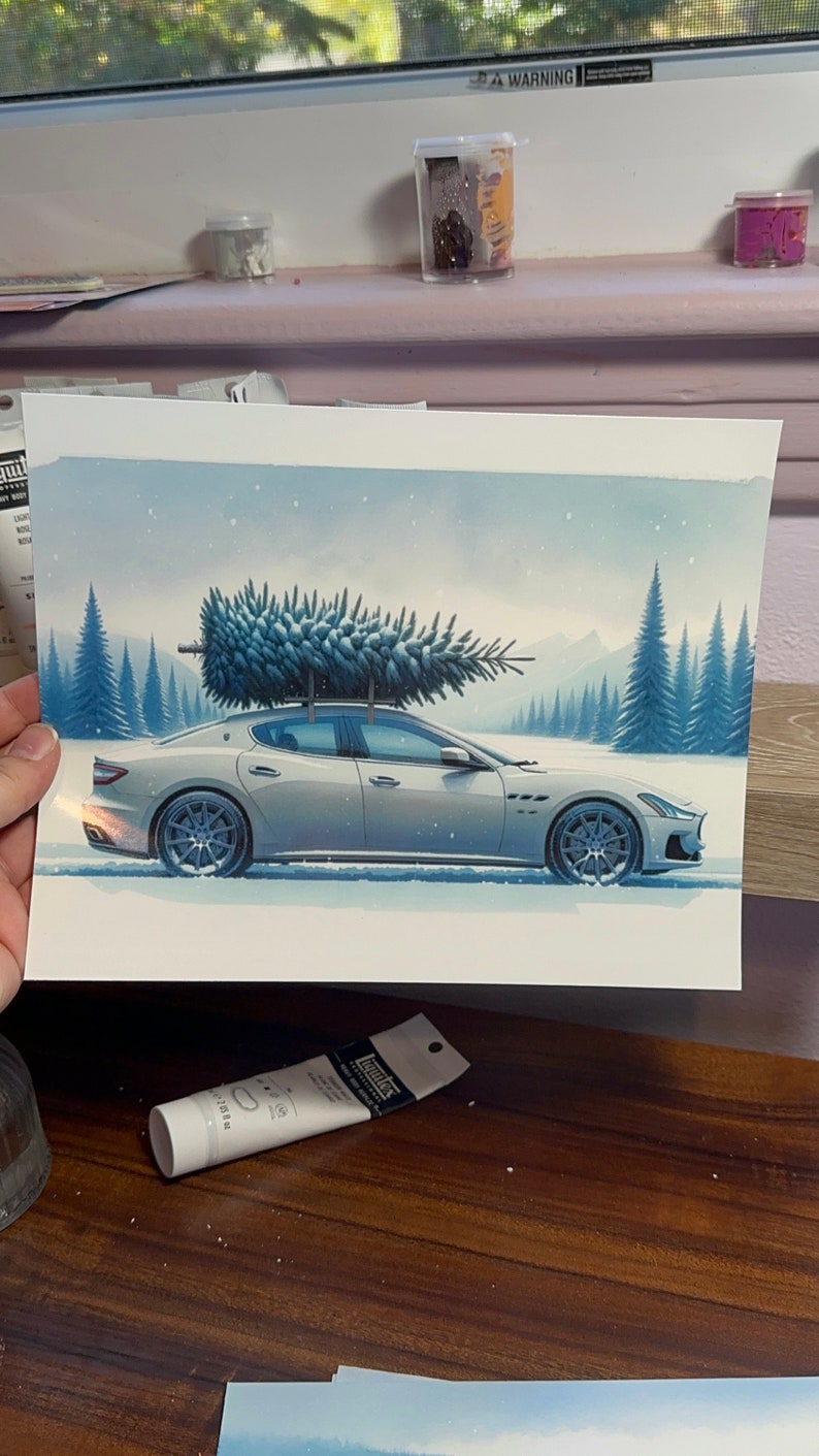 Luxury Maserati With Christmas Tree Digital Watercolor Download ...