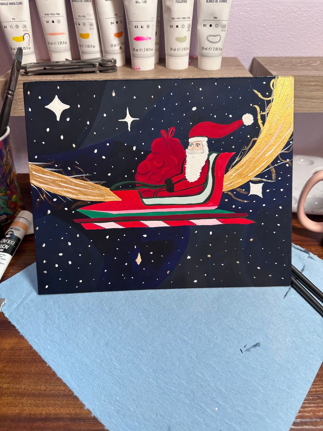 Mid-century Modern Santa Clause Painting Christmas Decoration - Etsy