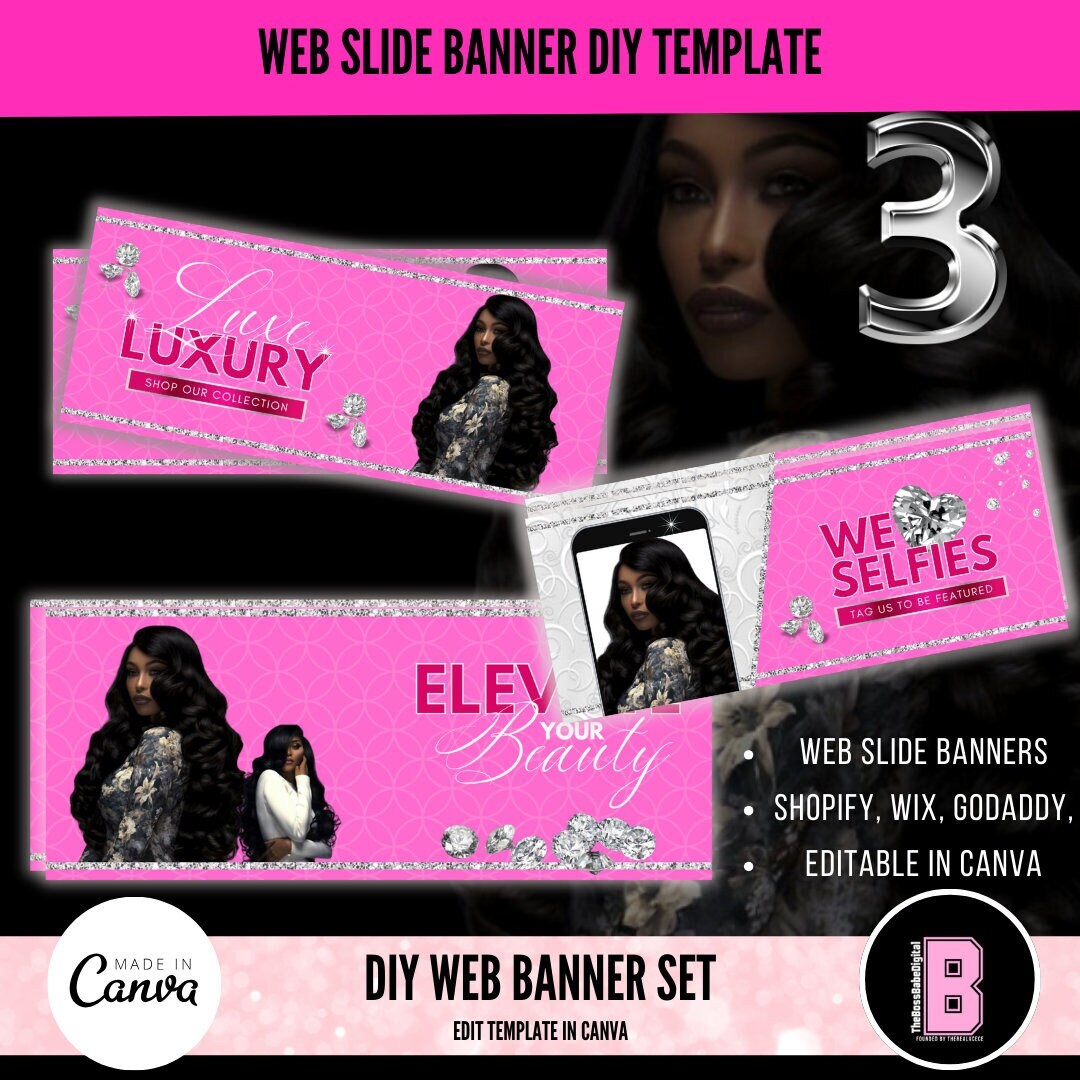 Hair Extension Business Web Slide Banners, DIY Web Slide Banners, Canva ...