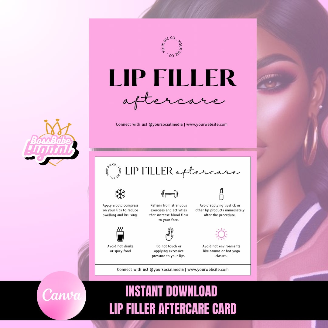 Lip Filler Aftercare Card, Editable Lip Injections Care Guide ...