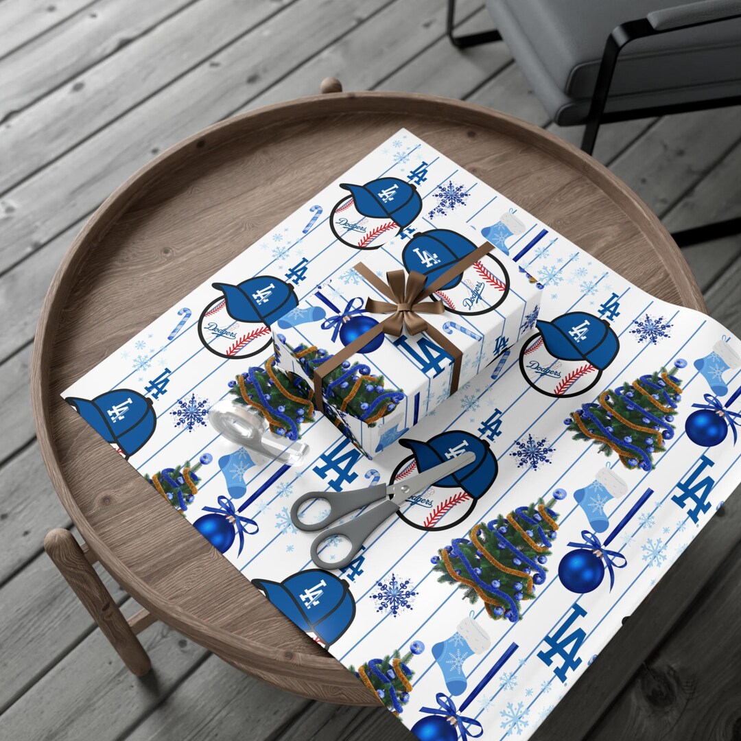 Wrapping Paper: Dodger Blue Baseball Santa Claus, Holiday Gift Wrap ...