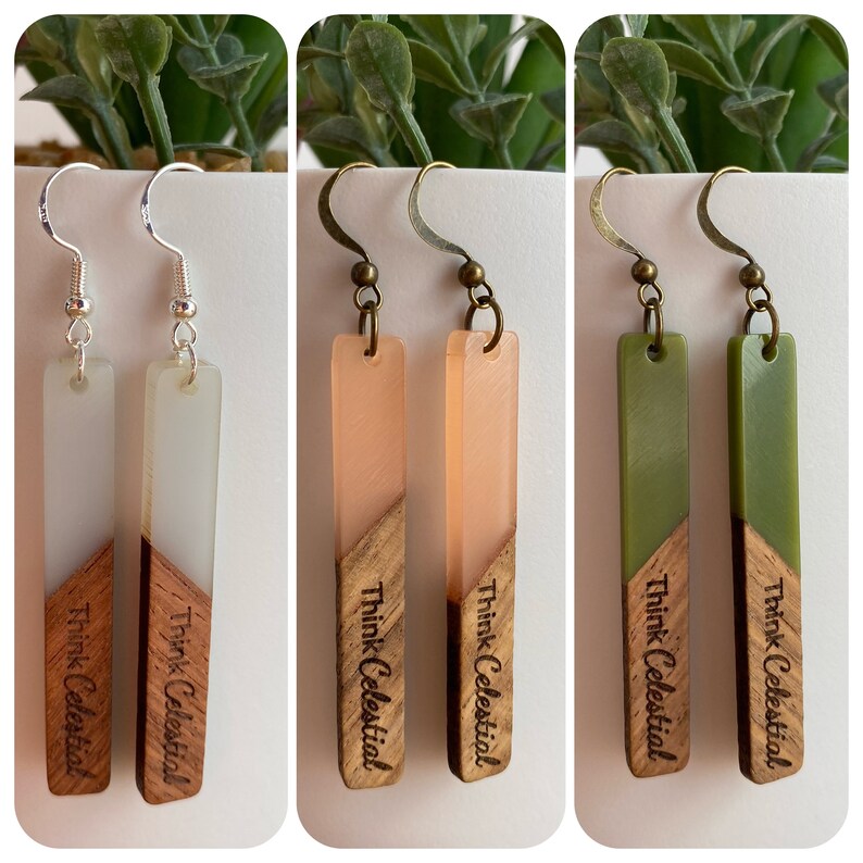 THINK CELESTIAL Earrings Wood Resin Bar Charms President Nelson ...