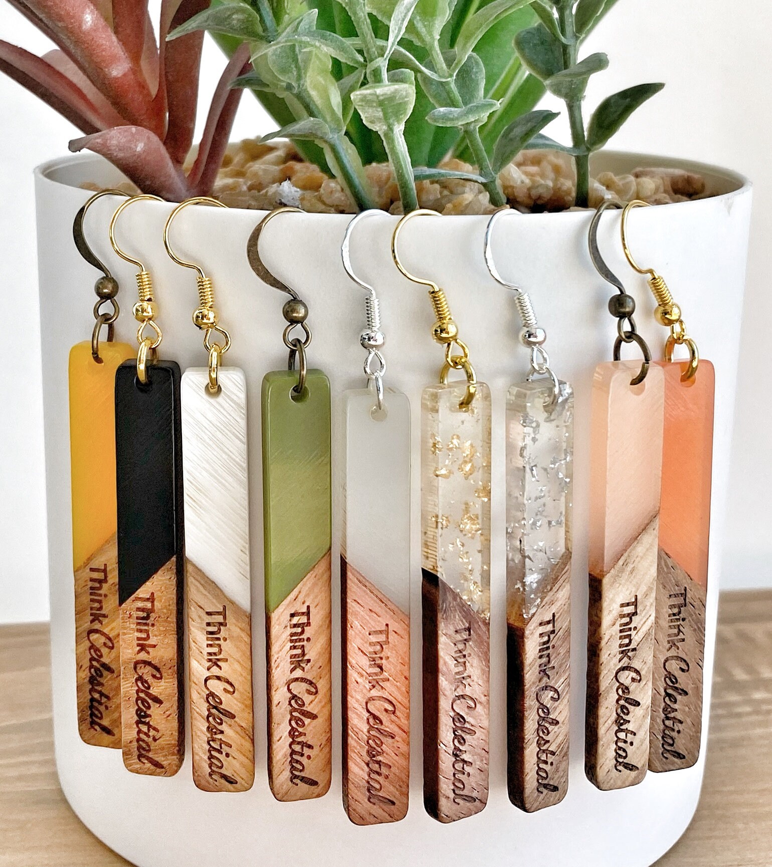 THINK CELESTIAL Earrings Wood Resin Bar Charms President Nelson ...