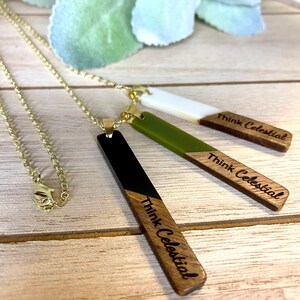 GOLD “think Celestial” NECKLACE | Resin Wood Bar Charm | President ...