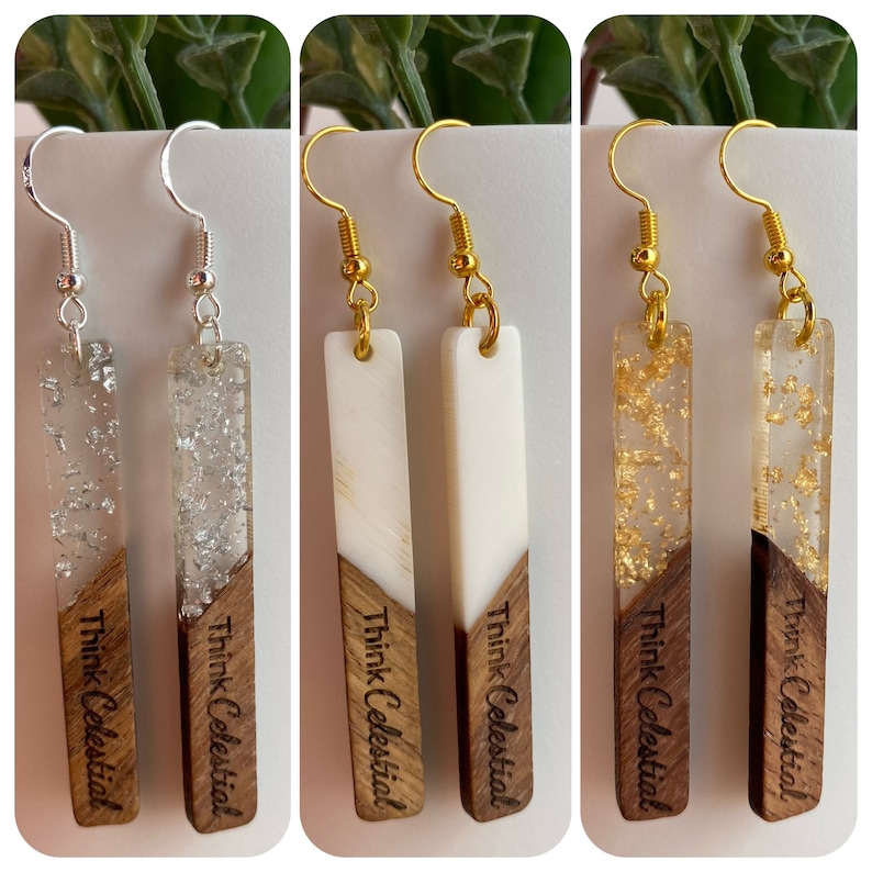 THINK CELESTIAL Earrings Wood Resin Bar Charms President Nelson ...