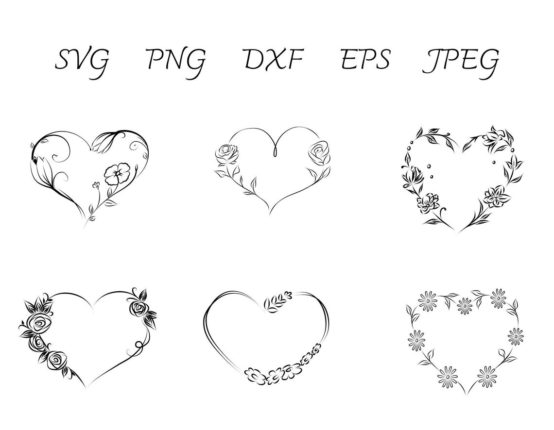 Heart Flower Svg Bundle Floral Heart Svg Png Dxf Eps Sketch Heart Svg ...