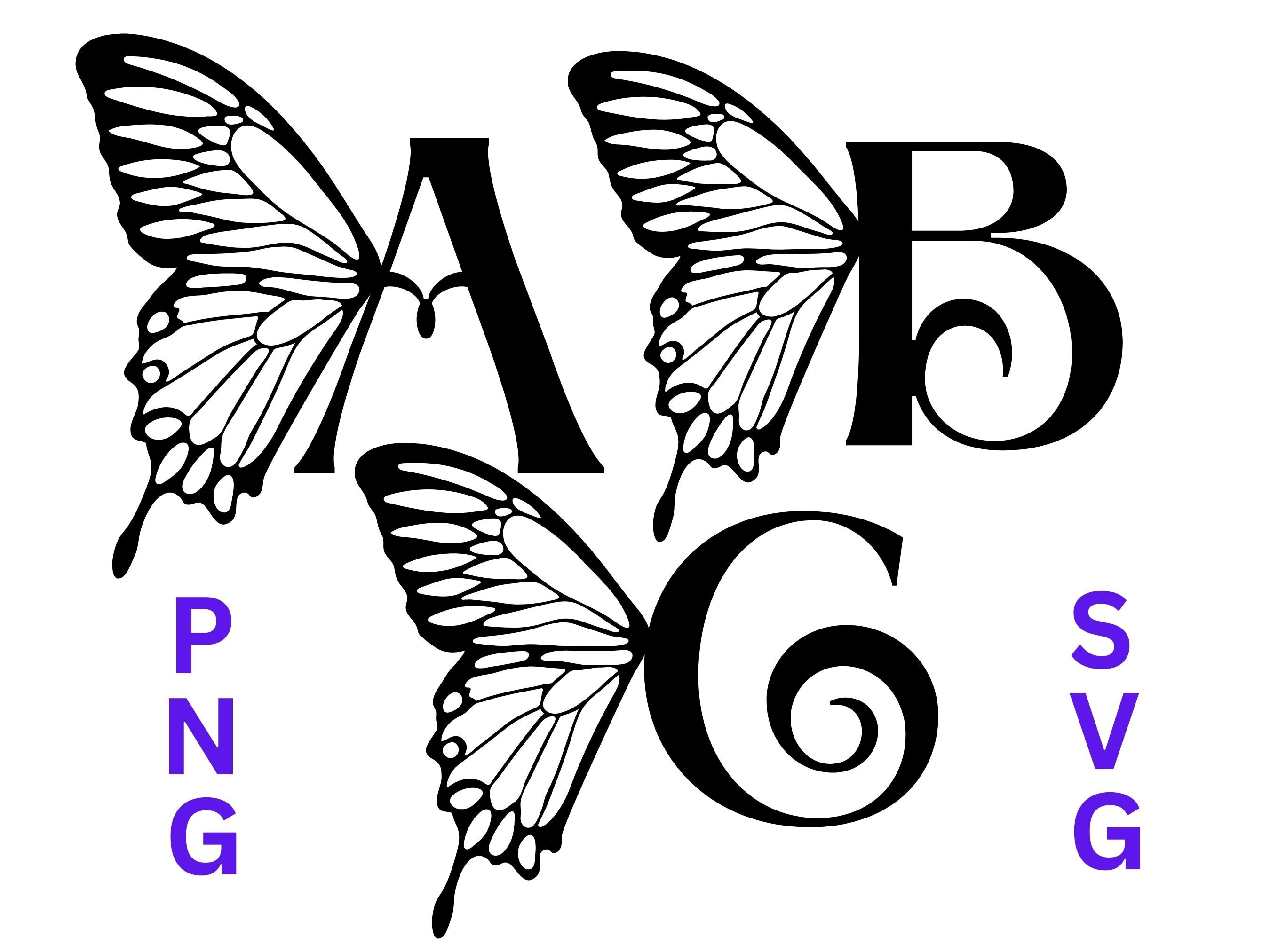 Butterfly Monogram Font Svg Png Butterfly Alphabet Embroidery Monogram ...