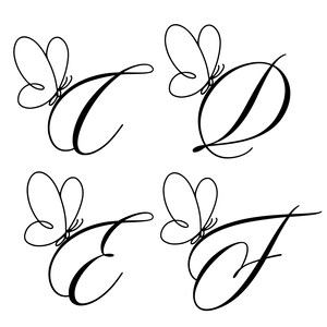 Alphabet Calligraphy Font Svg Png Cursive Letters Butterfly Monogram ...