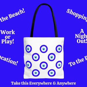 Greek Gift, Evil Eye Pattern, Blue and White, Tote Bag, Holiday Gift ...