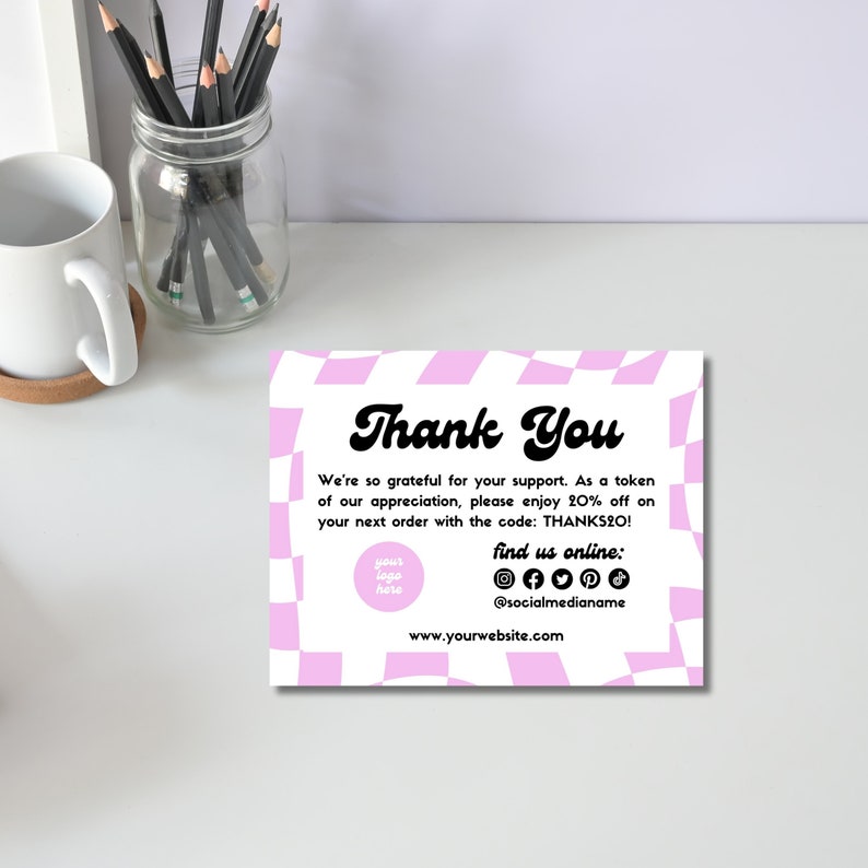 Retro Business Thank You Card Template Packaging Insert - Etsy