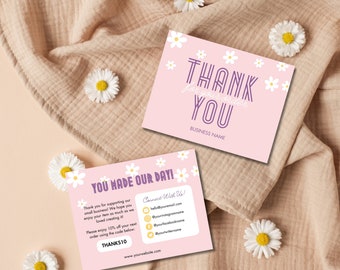 Editable SIMPLE Business Thank You Card Template, Packaging Insert Card, Pink Card Template ...
