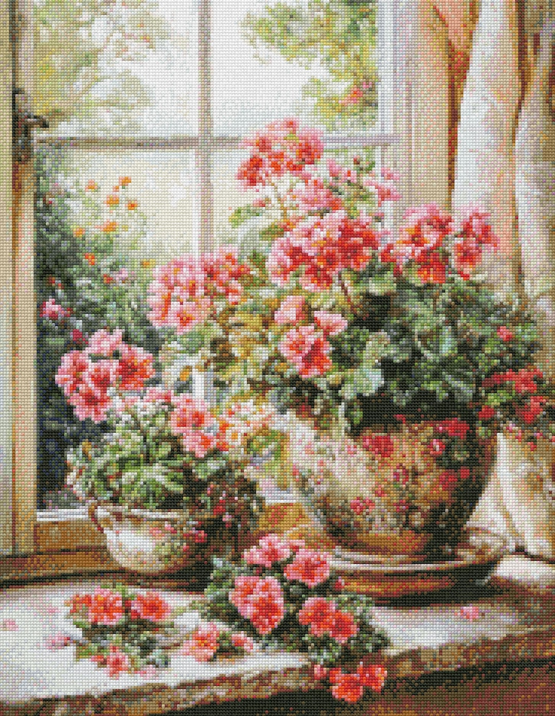 Summer Geraniums Counted Cross Stitch Pattern: Floral Window (PDF) - Etsy