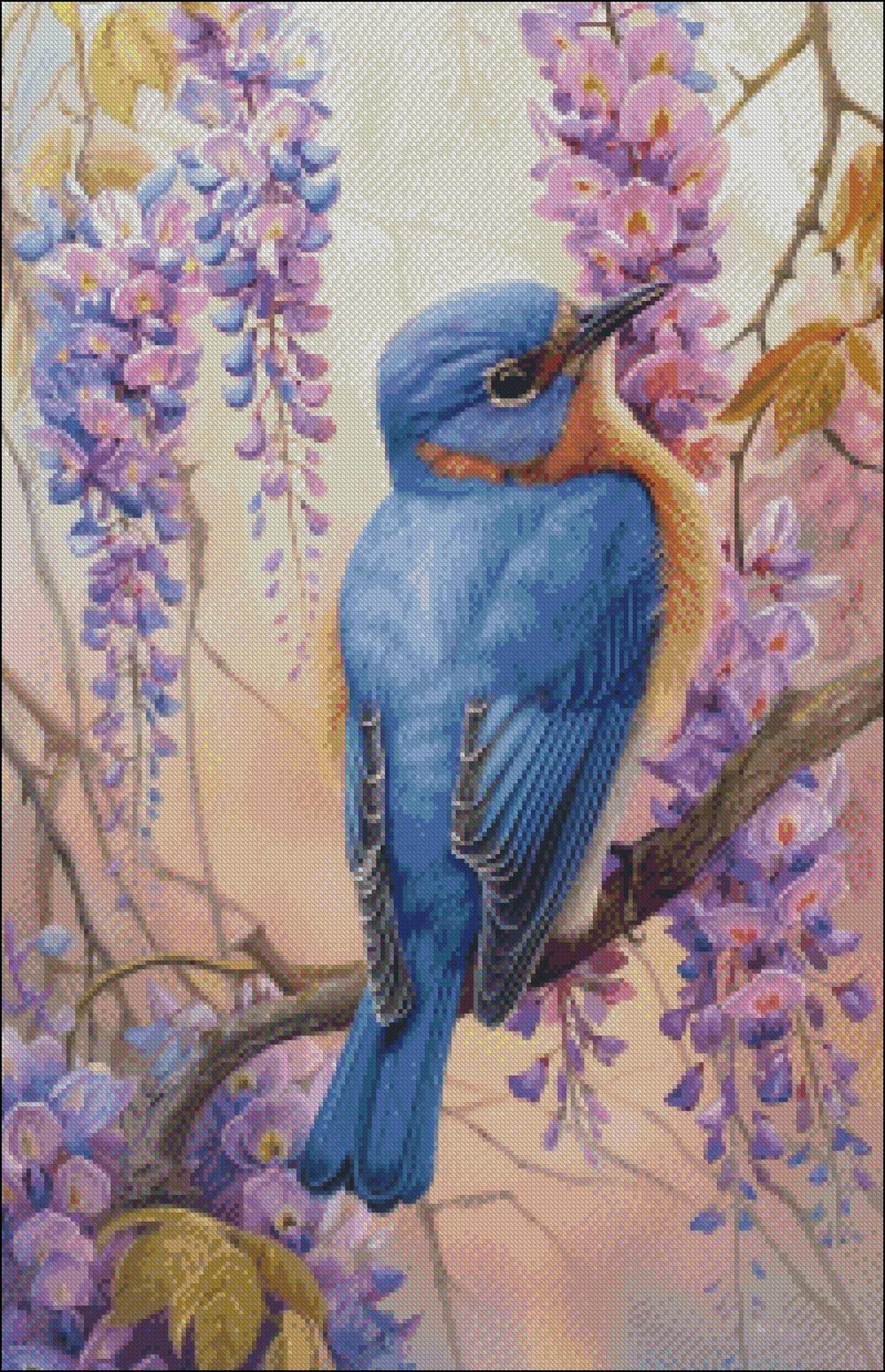 Bluebird in Wisteria Counted Cross Stitch Patterns Printable Chart PDF ...