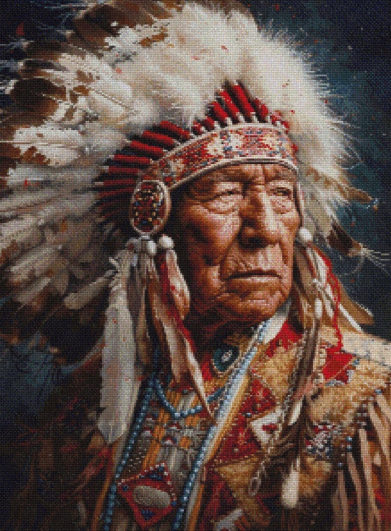 Native American Chief Portrait: Realistic Cross Stitch Pattern (PDF ...