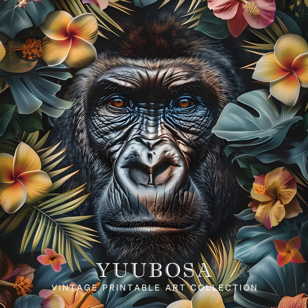 Gorilla Face Flowers Png Sublimation Digital Design Download Wreath ...