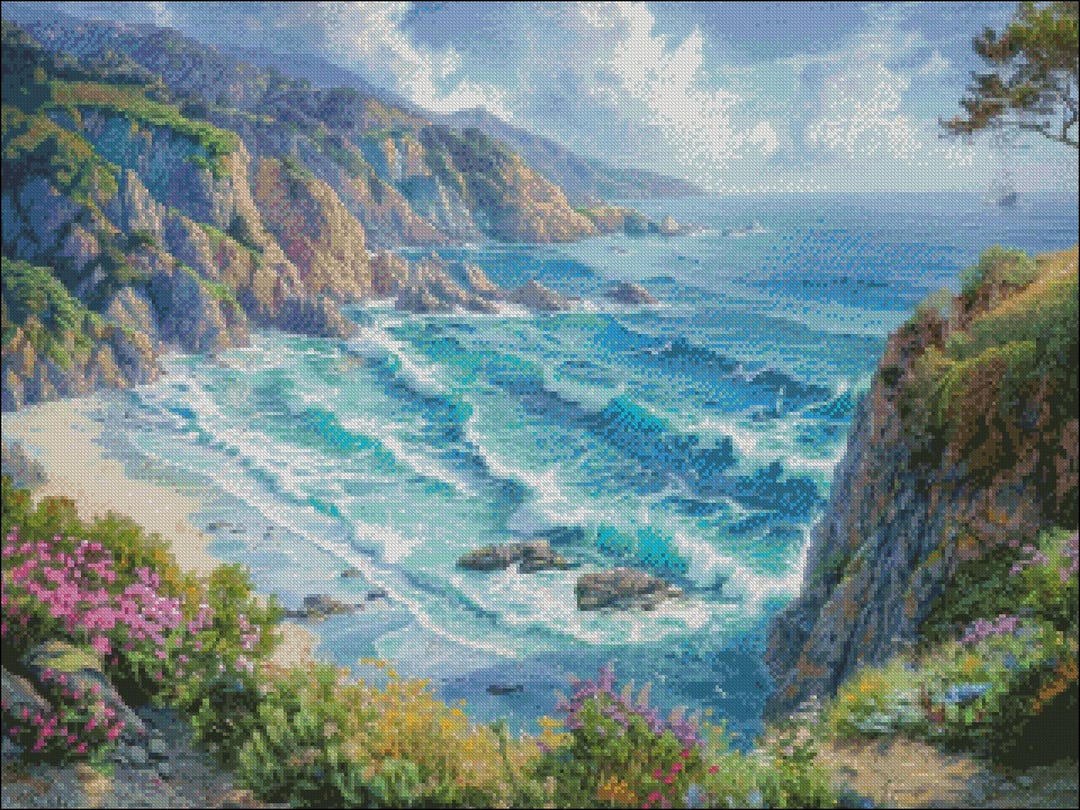 California Seascape Cross Stitch Pattern: Coastal Needlework (PDF) - Etsy