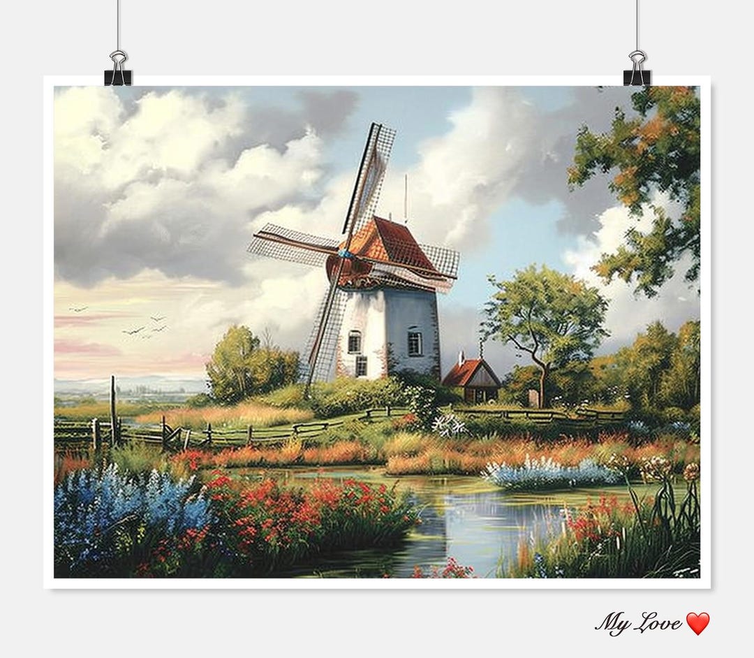 Dutch Windmill 2 - Village Farm View Cross Stitch Patterns - Printable ...