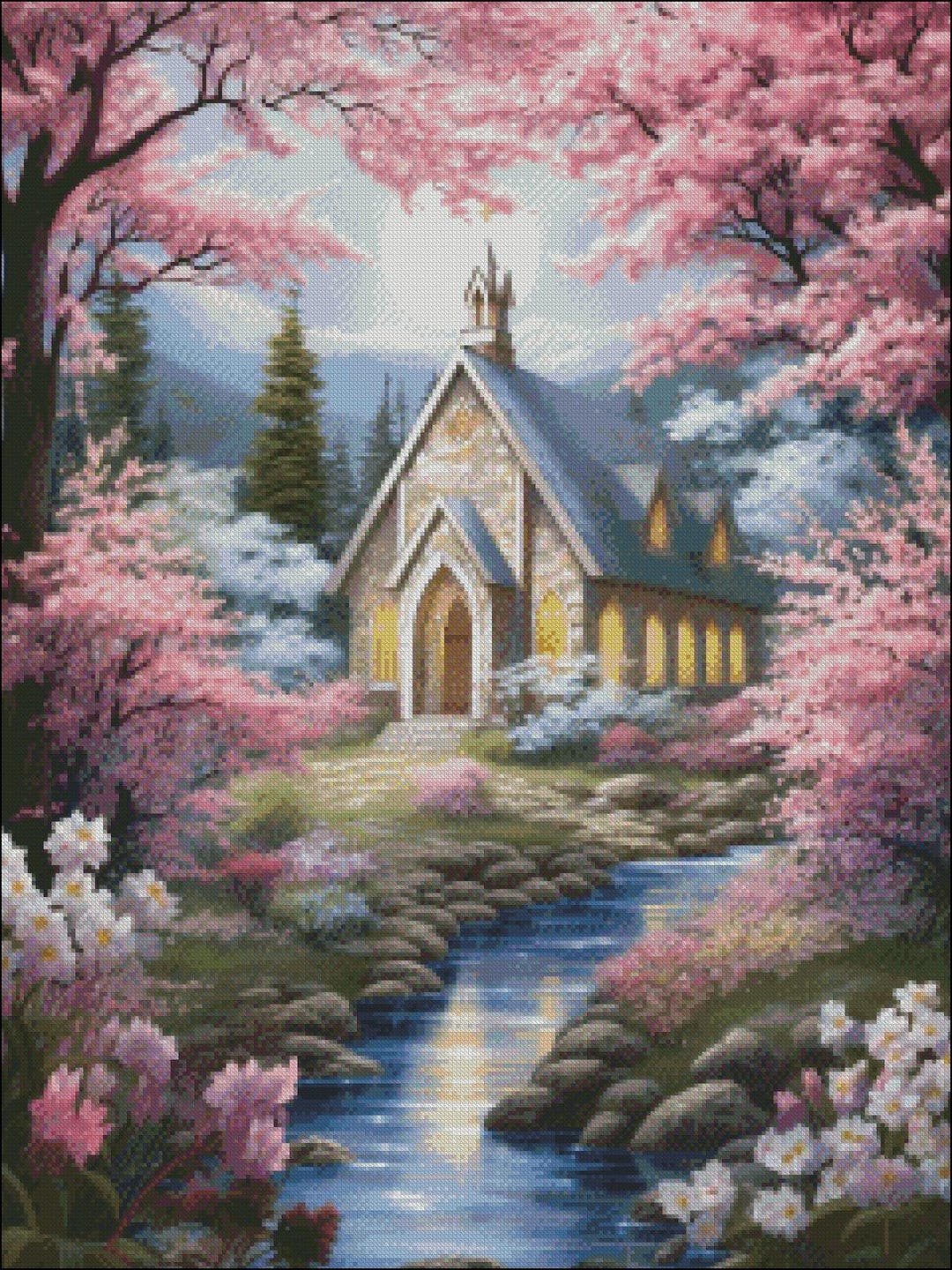 Spring Chapel Counted Cross Stitch Pattern: Floral Landscape (PDF) - Etsy