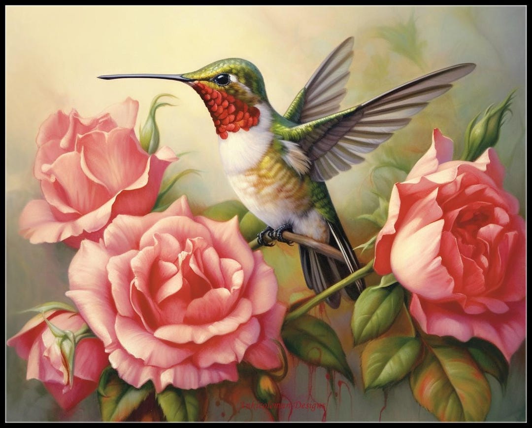 Hummingbirds in Roses 2 - Counted Cross Stitch Patterns - Printable ...