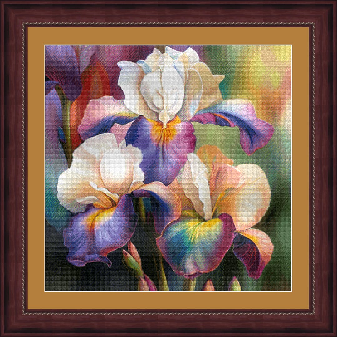 Floral Iris Cross Stitch Patterns - Multicolor Iris - Printable Chart PDF Format Needlework ...