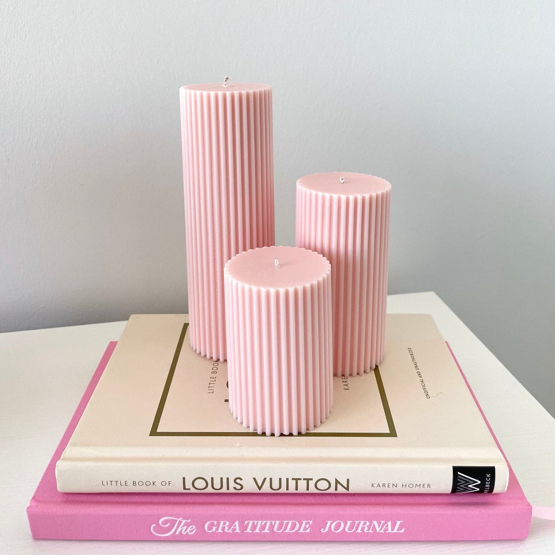 Classic Pink Pillar Candles, Minimalist Pillar Candles, Set of 3 ...