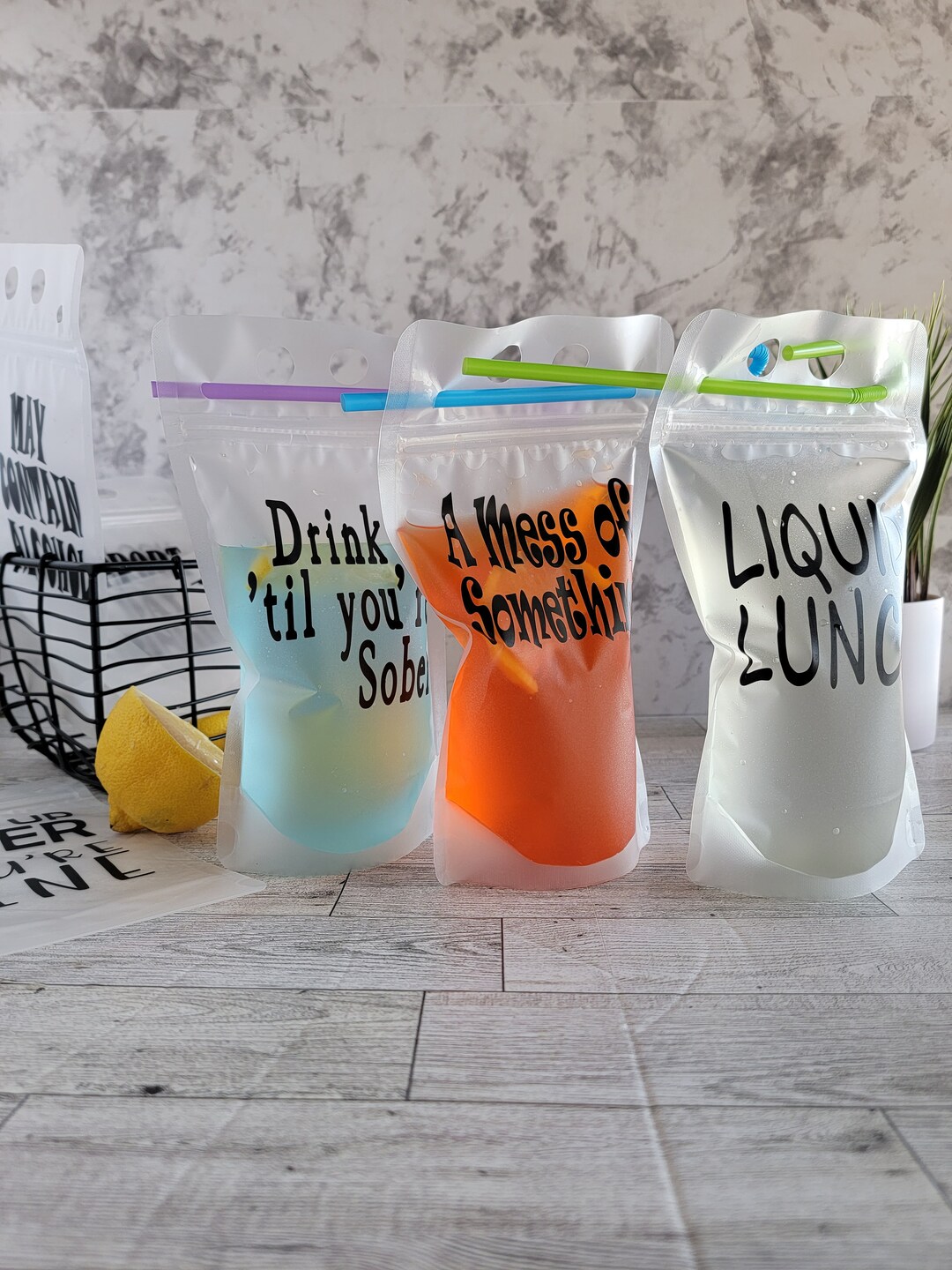 Reusable Drink Pouch: 17oz Booze Bag With Straw - Etsy