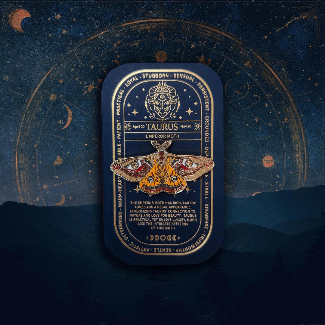 Taurus - Zodiac Butterfly and Moth Collection - Emperor Moth - Enamel ...