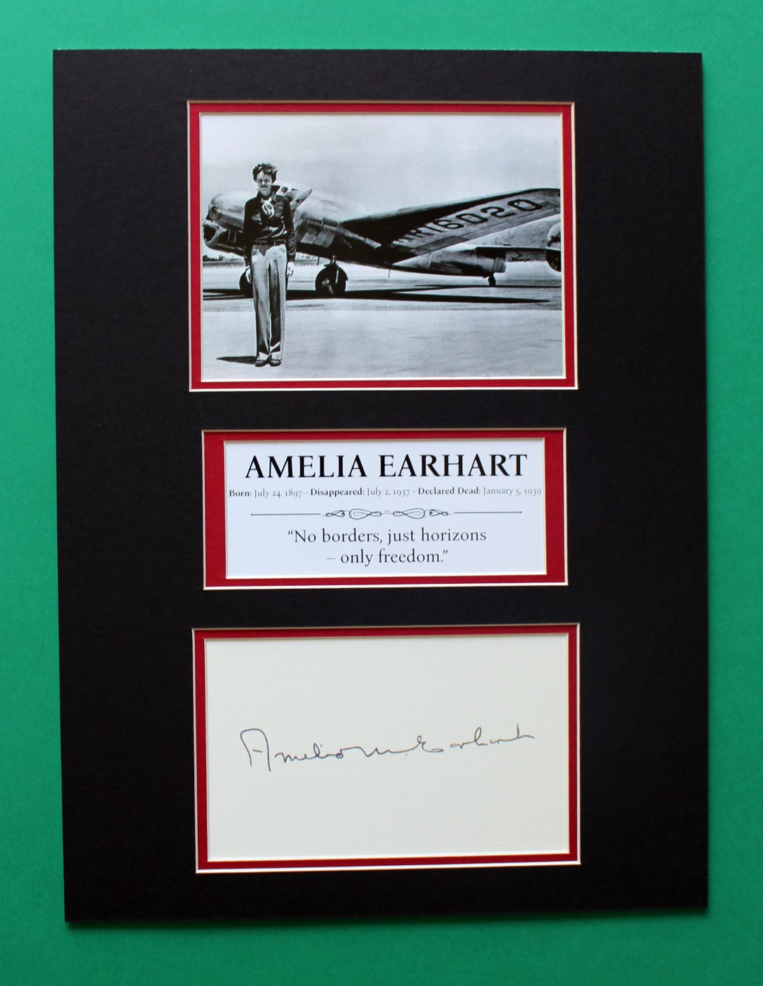 AMELIA EARHART AUTOGRAPH Artistic Double Mat Display Aviatrix - Etsy