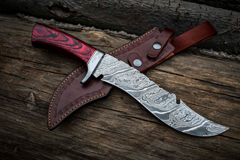 15" Handmade Damascus Steel Hunting Vintage Bowie Knife With Wood ...