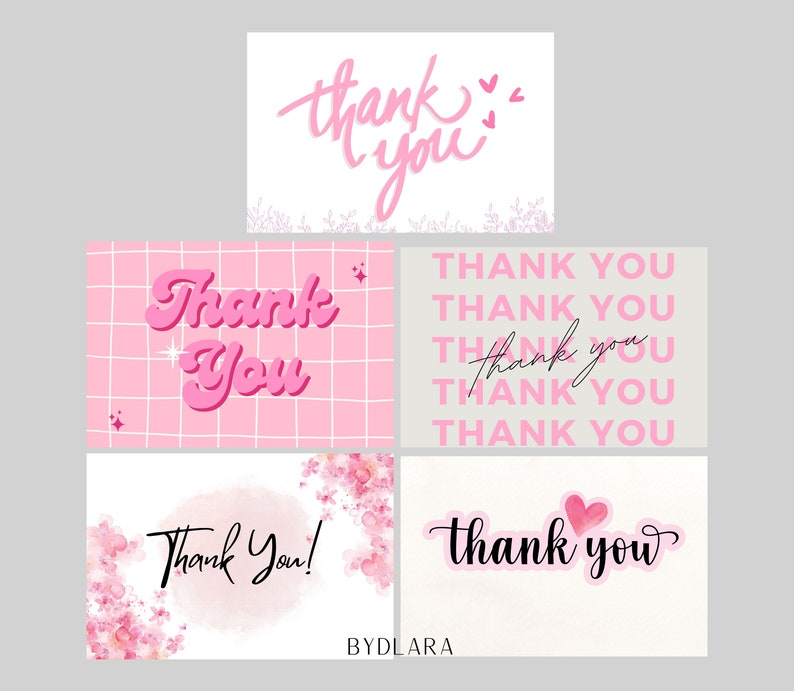 10 Different Pdf Printable Thank You Cards Template in Pink - Etsy ...